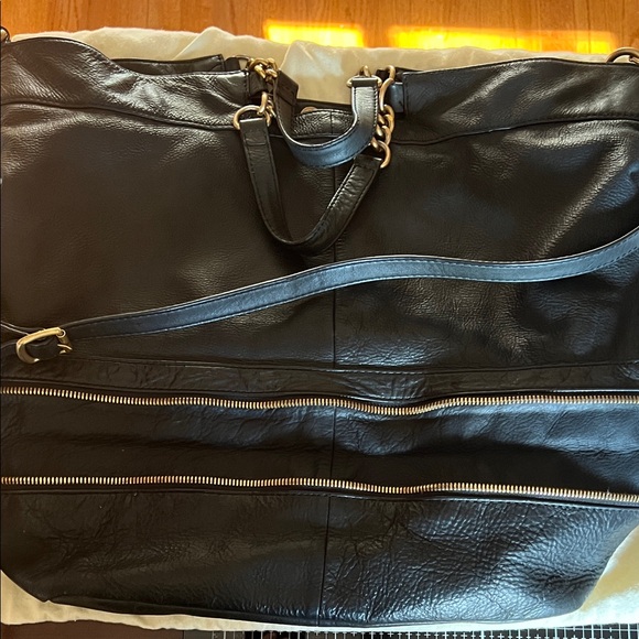 J. Crew | Bags | J Crew Black Leather Tote With Zip Extension And ...